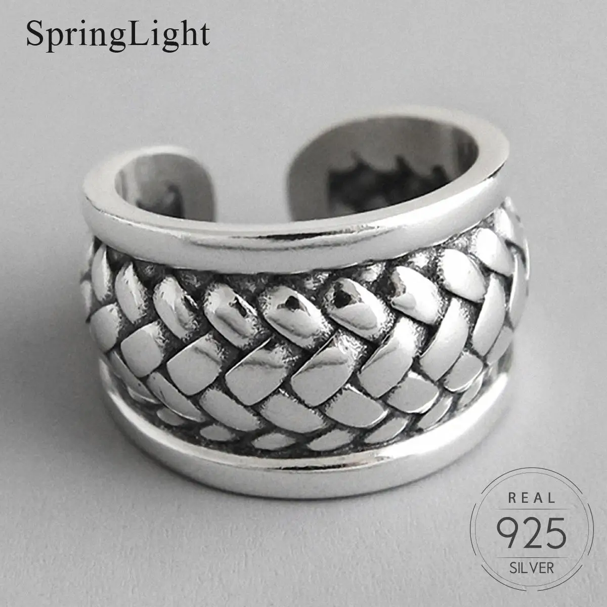 Springlight Vintage Punk Rock trenzado anillos anchos Plata de Ley 925 auténtica clásico hecho a ...
