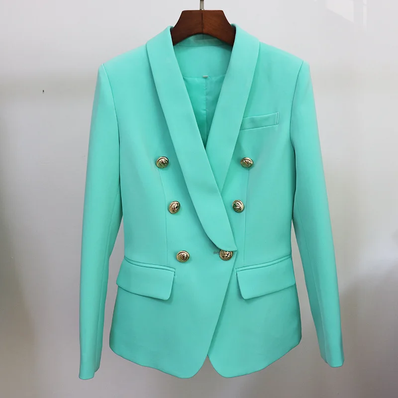 Mint-Green-Women-Blazer-Suit-Jacket-Classic-Double-Breasted-Khaki-Shawl ...