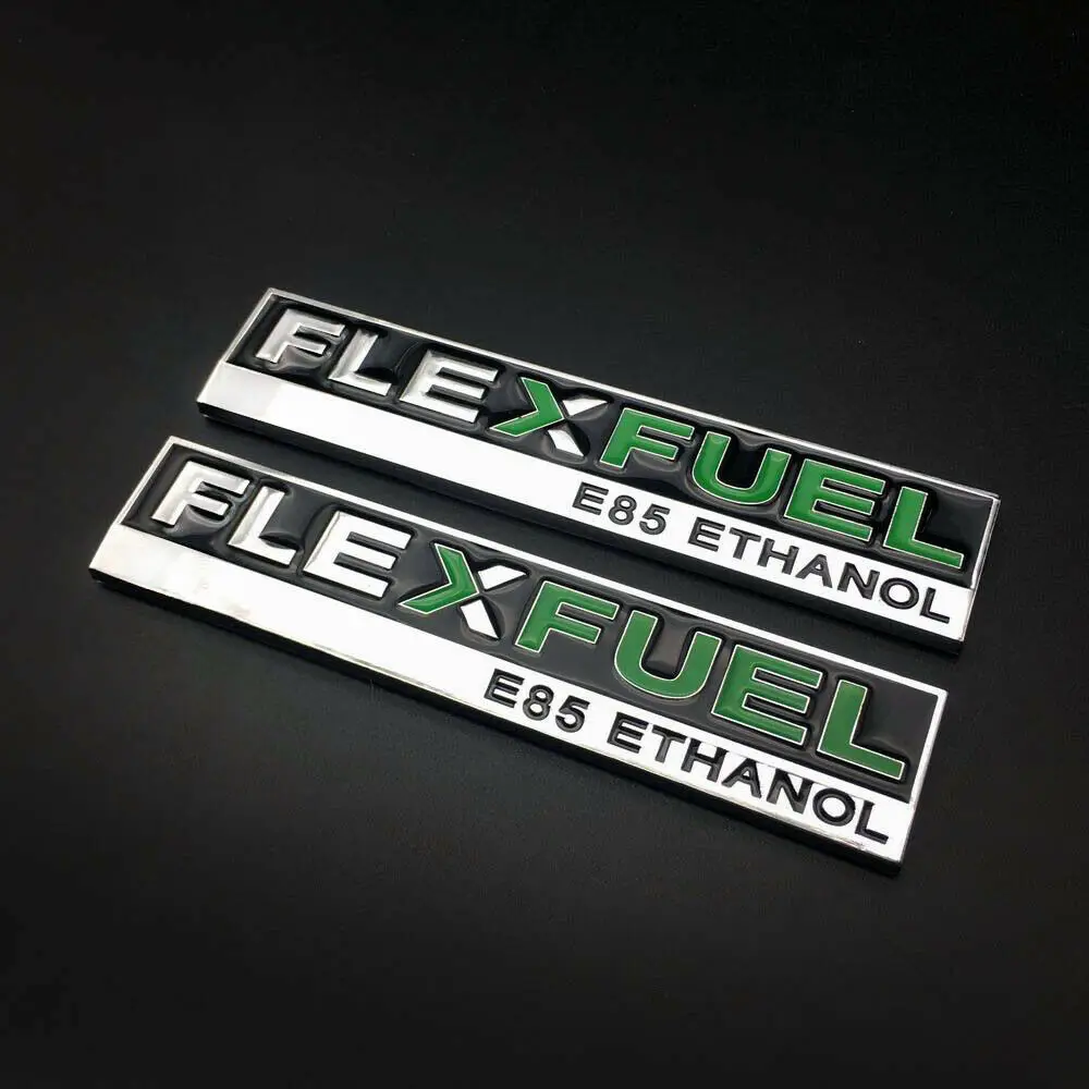 2x-Metal-Chrome-Flex-Fuel-E85-Ethanol-Car-Trunk-Rear-Emblem-Badge-Decal ...
