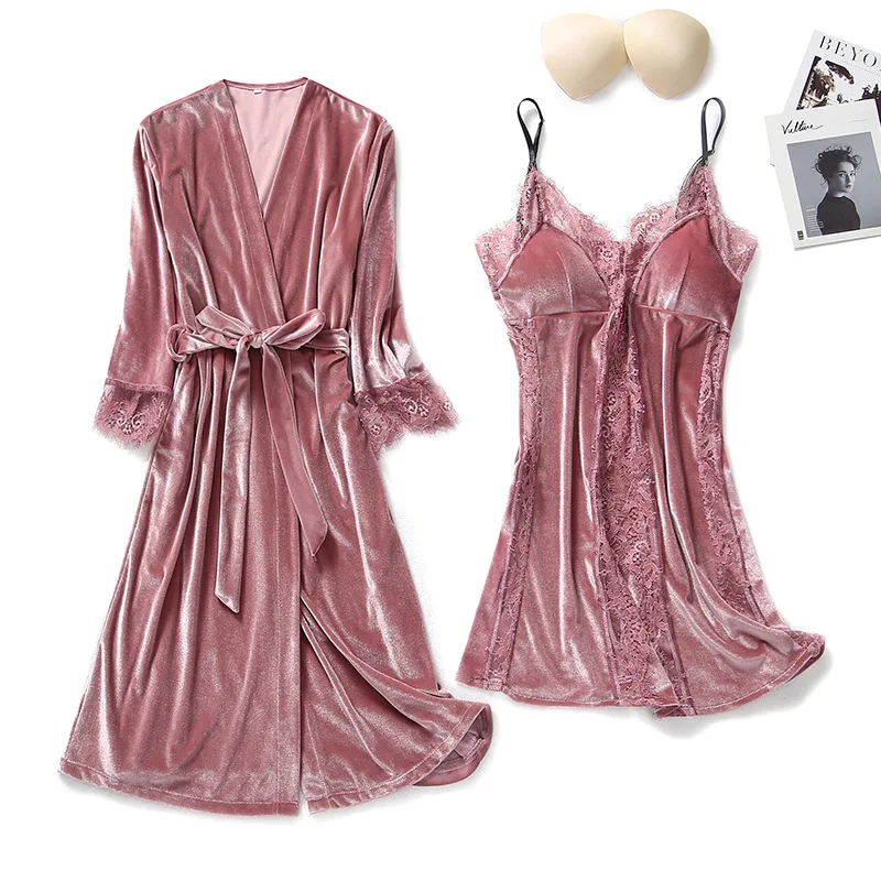 Fashion-Women-Solid-Sleepwear-Winter-Velvet-Warm-Home-Wear-Sexy-Lace ...