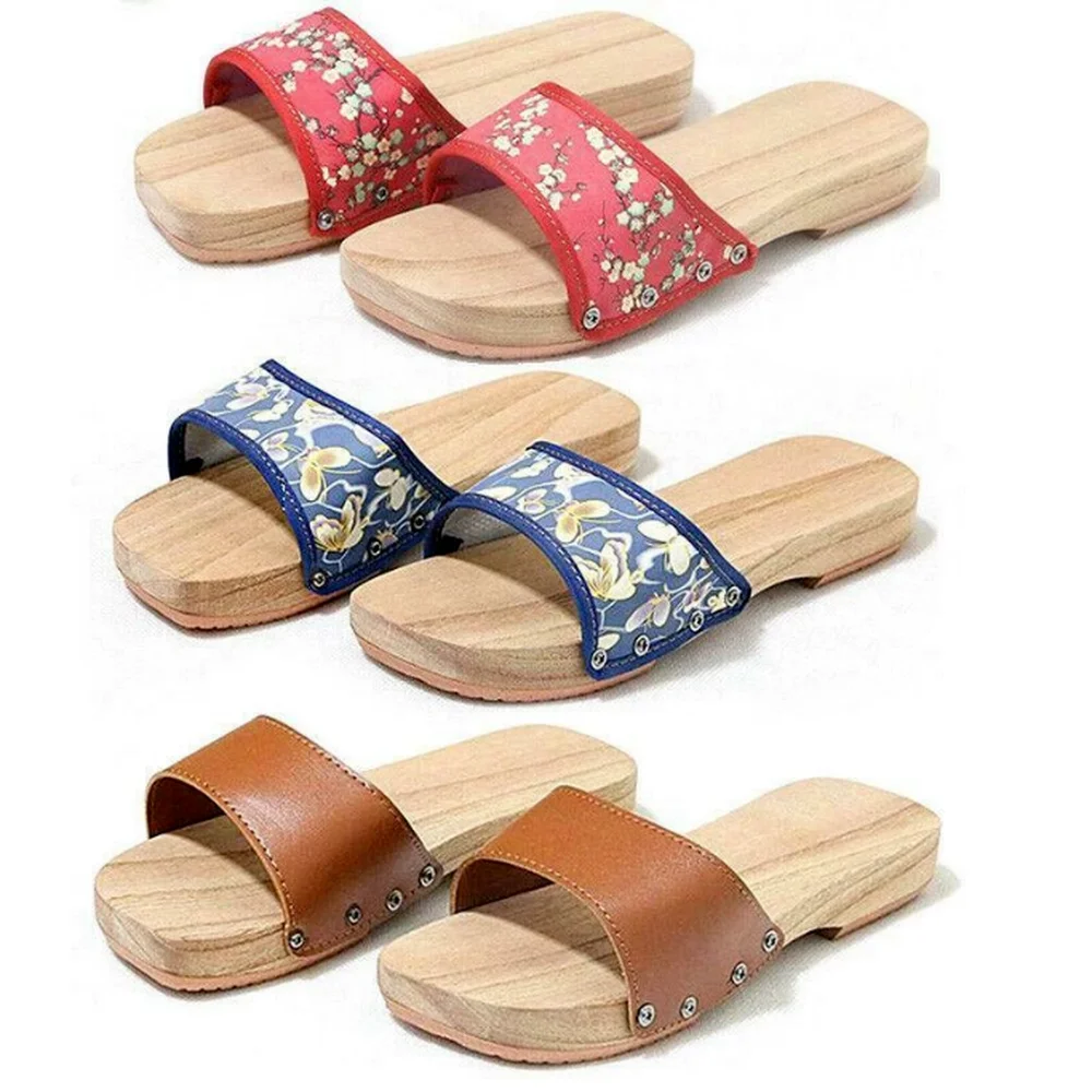 Womens-Clogs-Japanese-Wooden-Floral-Slippers-Flat-Shoes-Cosplay ...