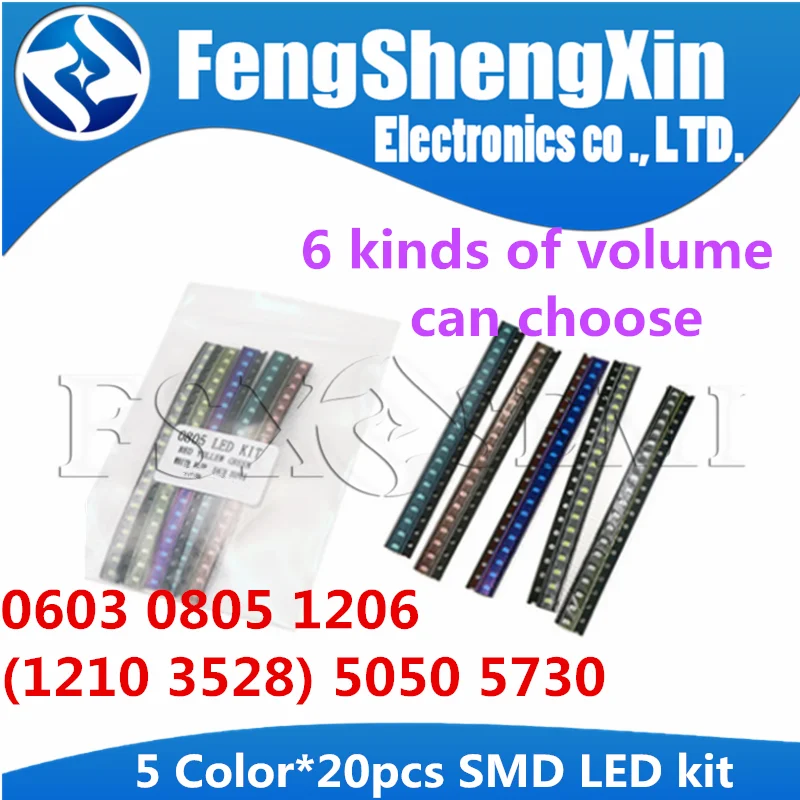 5colors x20pcs=100pcs 0402 5050 5730 1210 1206 3528 0805 0603 LED Diode ...