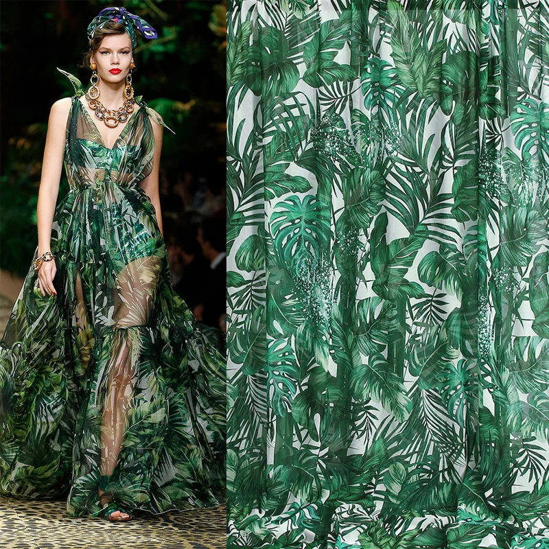 145cm Width Tropical jungle Leaves Print Soft Thin Polyester Chiffon ...