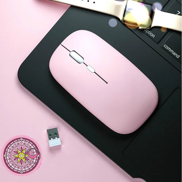 Bluetooth Wi-fi Mouse Woman Cute Pink Mute Sport Rechargeable Mouse ...