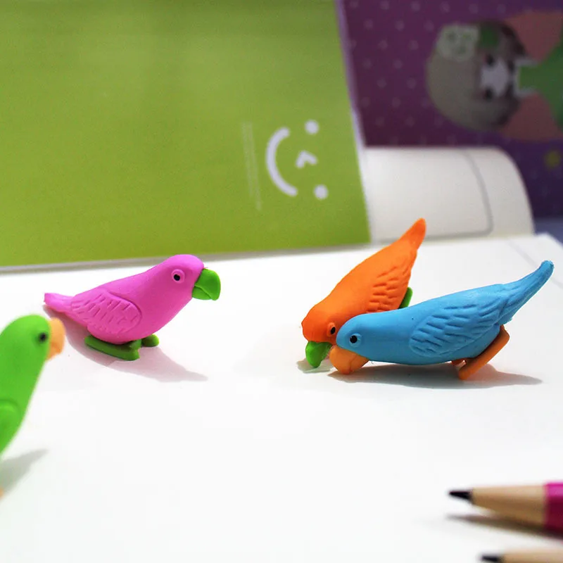 20-PCs-Creative-Creative-Candy-Color-Cartoon-Eraser-Cute-Parrot-Rubber ...