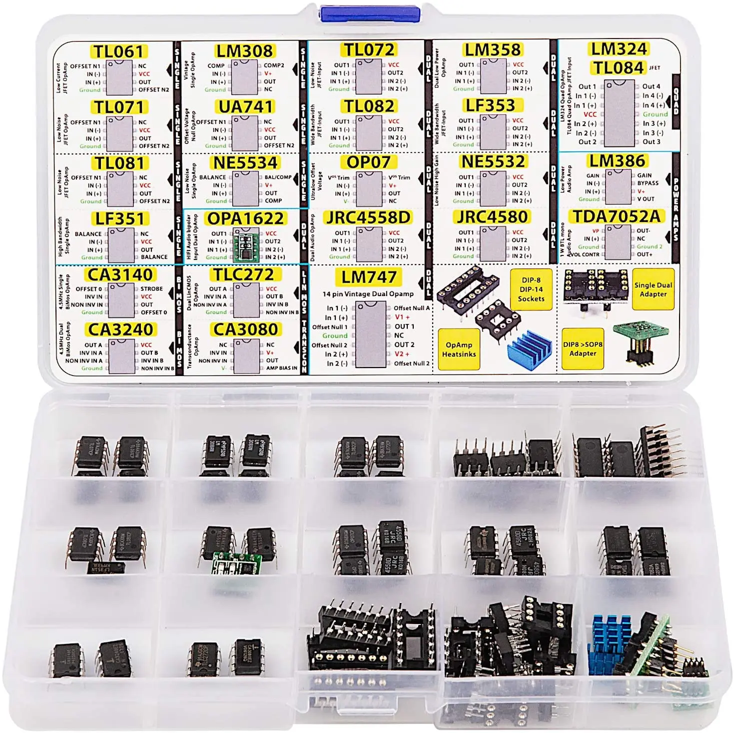 OpAmp-Assortment-70-pcs-incl-Sockets-TL061-TL071-TL081-UA71-LM308-LF351 ...