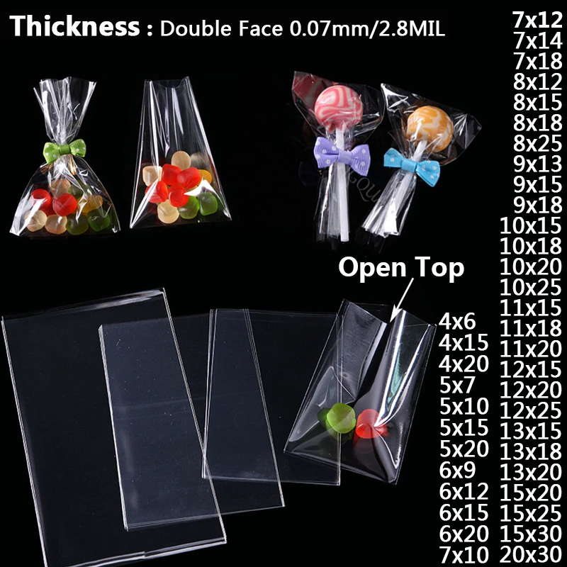 Transparent Flat Open Top Candy Bag OPP Plastic Cellophane Bag Lollipop ...