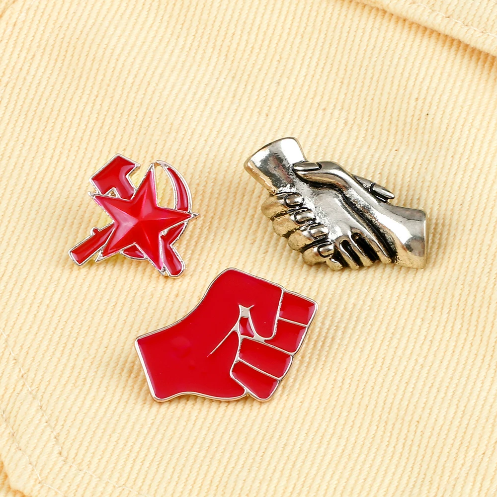 USSR-Sickle-Hammer-Enamel-Pin-High-Quality-Red-Fist-Shake-Hands ...