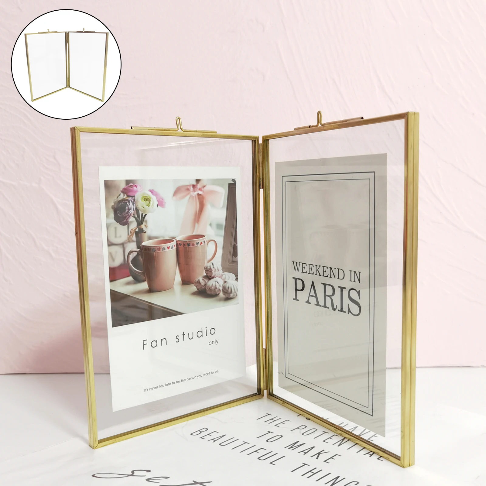 Vintage Gold Picture Frame Two Sided Photo Frames Display Holder with ...