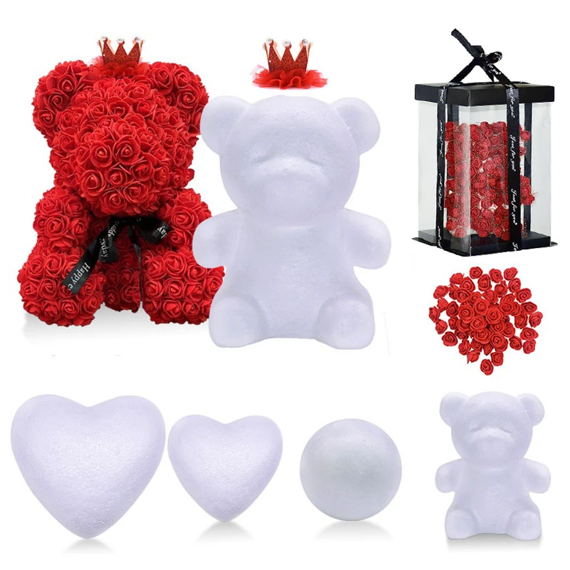 1pc Polystyrene Styrofoam Foam Heart Rose Bear Crafts For Birthday ...