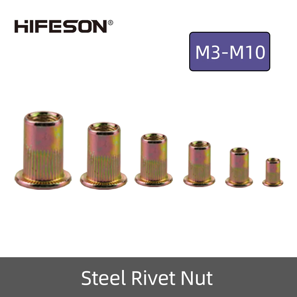 20-Pcs-M3-M4-M5-M6-M8-M10-M12-Steel-Rivet-Nuts-Flat-Head-Threaded ...