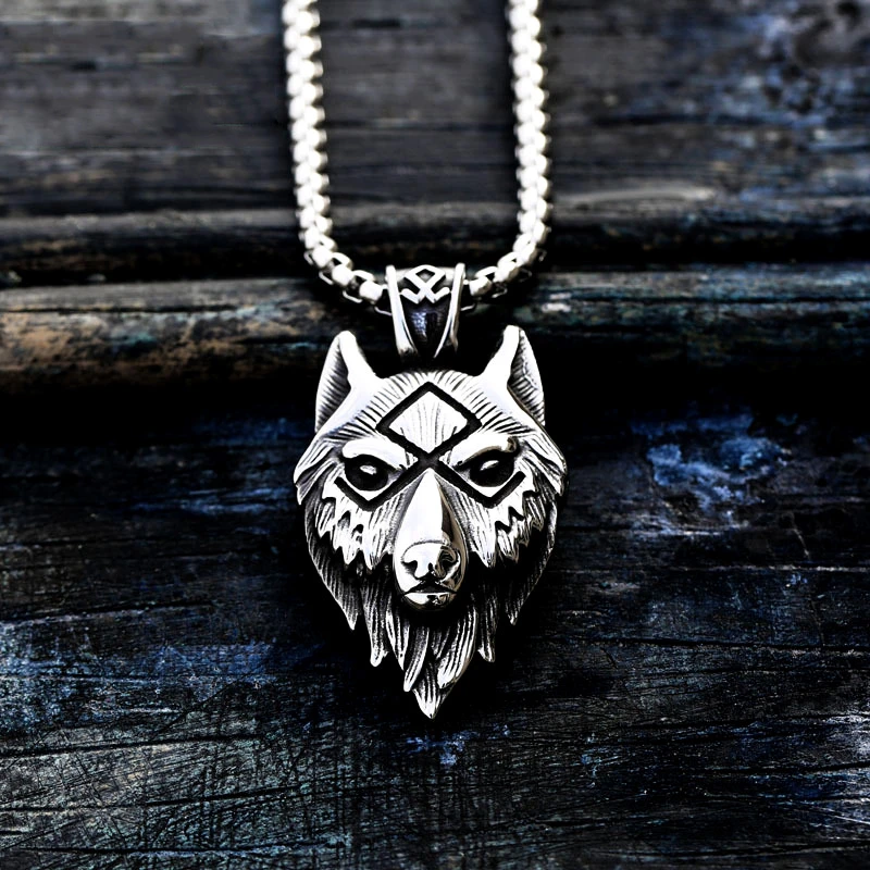 Viking Stainless Steel Wolf Head Necklace Pendant Men And Women Fashion ...