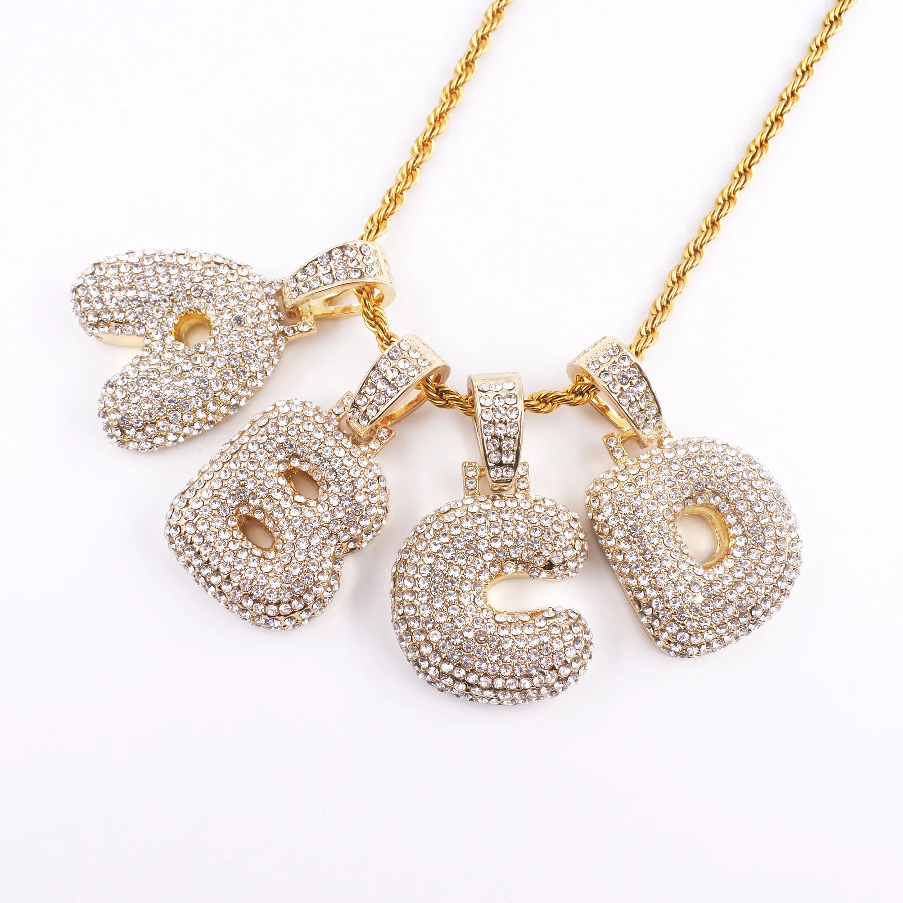 Colgante con letras iniciales de burbuja para hombre y mujer, cadena de ...