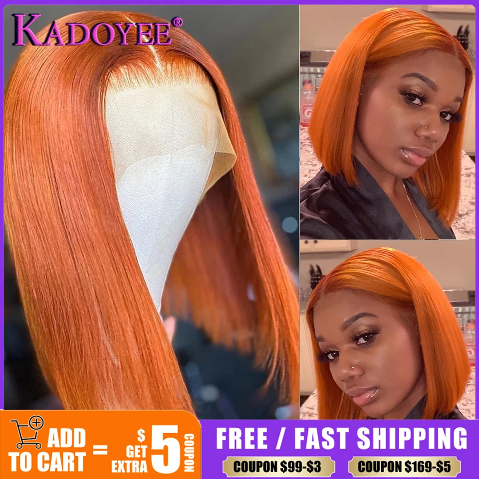 Short Orange Ginger Bob Wig Colored Human Hair Straight Lace Wigs For ...