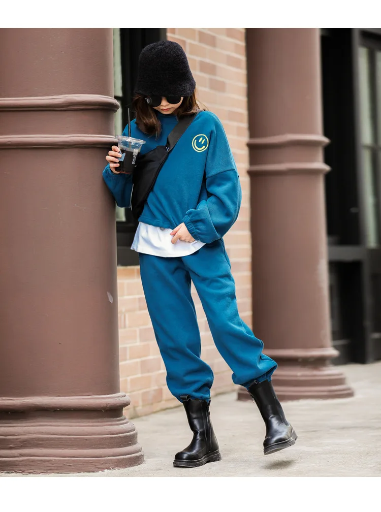 Girls Tracksuit 2021 Winter Fleece Thicken Kids Costume Children ...