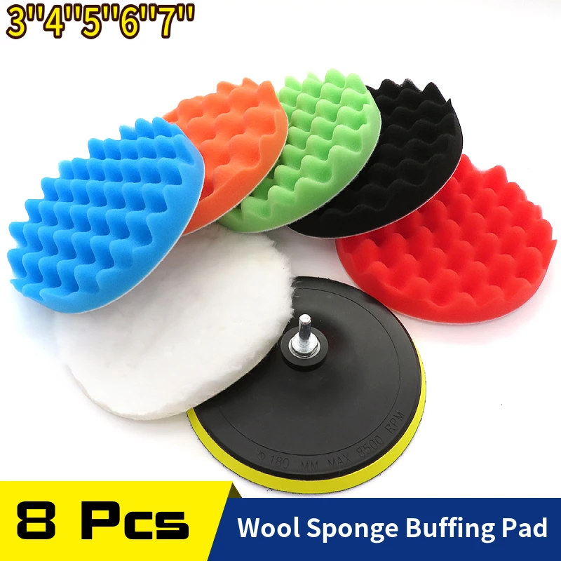 7pcs Set 3-7 Inch Car Polishing Pad Sponge Buffing Waxing Clean Polish ...