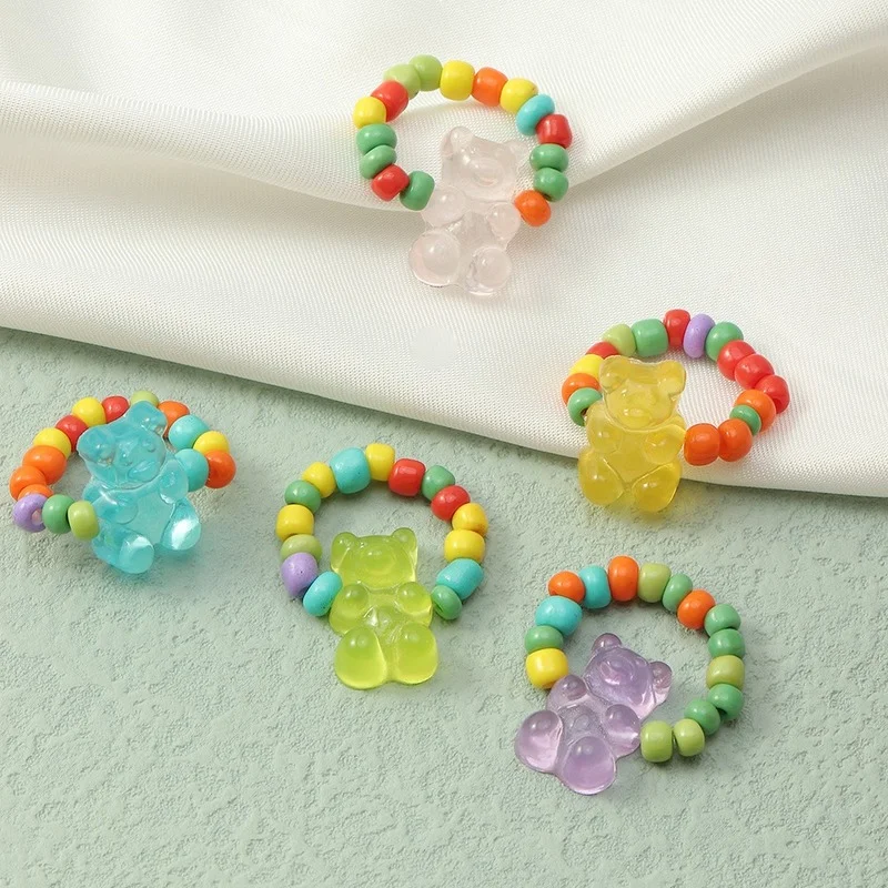 Gummy Bear Ring With Beaded Transparent Rainbow Colorful Candy Resin ...