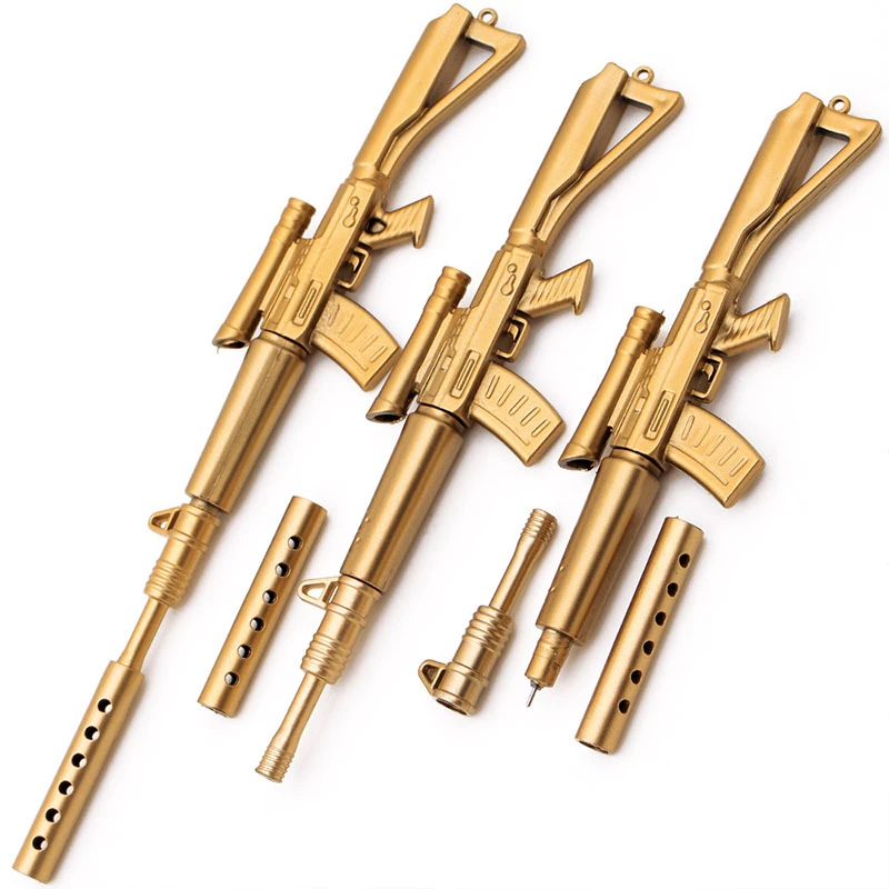 2 Pcs/lot Creative Gold Gun Gel Pen Plastic Boeing Rifle Neutral Pen ...