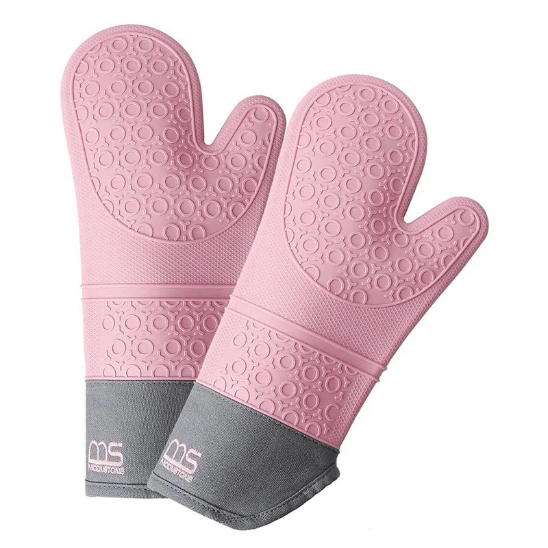 2 Pcs Pink Oven Gloves Silicone Oven Gloves Heat-resistant Cooking ...