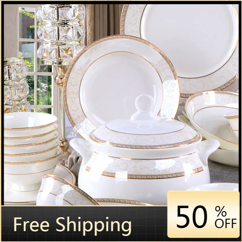 Cute-Plate-And-Bowls-Set-Luxury-Portable-Porcelain-Bone-China-Dinner ...