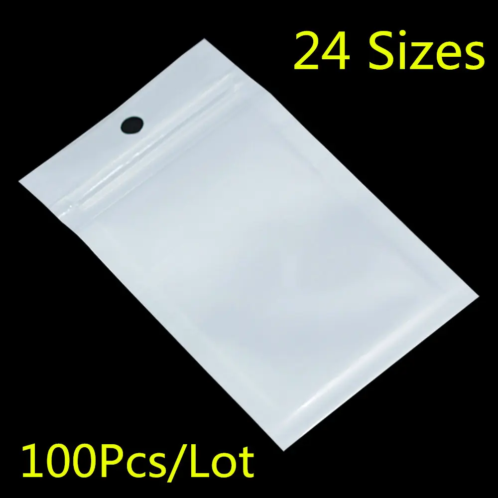 100PCS Small White / Clear Zip Lock Plastic Package Bags with Zipper ...
