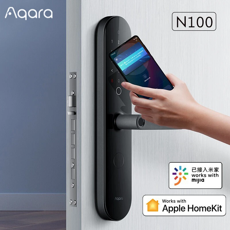 Aqara N100 قفل الباب الذكي بصمة بلوتوث متوافق مع كلمة السر فتح يعمل لشركة أبل HomeKit الربط ...