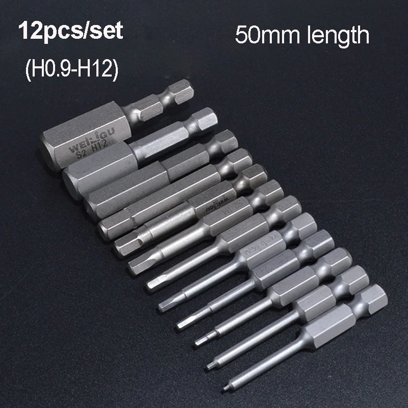 12pcs/set 50mm length 1/4 Inch Hexagon bit Hex Shank Magnetic Hex Head ...