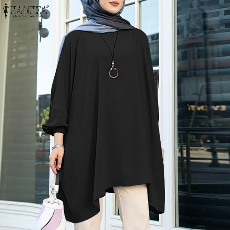 Muslim-Solid-Tops-Women-Fashion-Muslim-Blouse-Casual-Full-Sleeve-Abaya ...