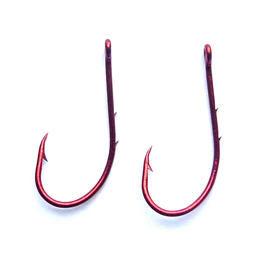 100Pcs/Lot Double barb Fishing hook red covering Fishing Stainless ...