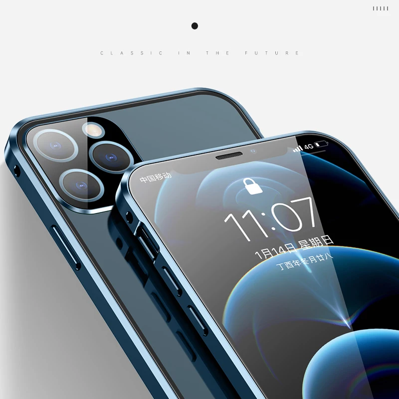 Magnetic Metal Glass Case For iPhone