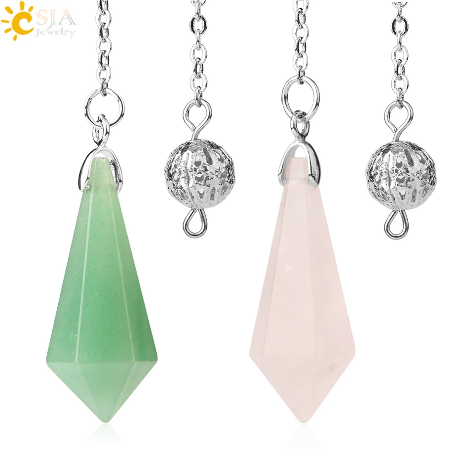 CSJA-Natural-Stone-Pendulum-for-Divination-Healing-Shuttle-Spiritual-Hexagon-Quartz-Dowsing ...