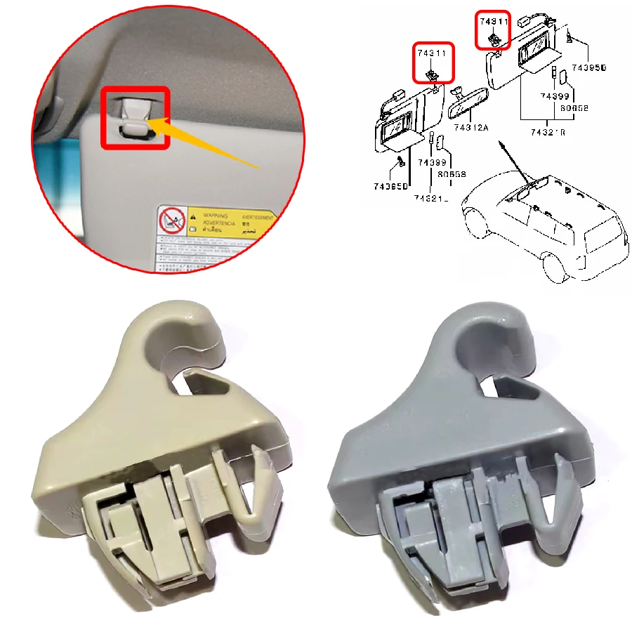 1Pc Car Sun Visor Hook Clip Bracket MR779704 MR779705 Beige/Gray For ...