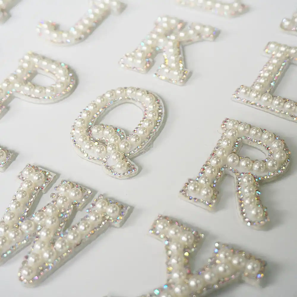 New！A Z Pearl Rhinestone English Letter Patches Sew on Stickes Applique ...