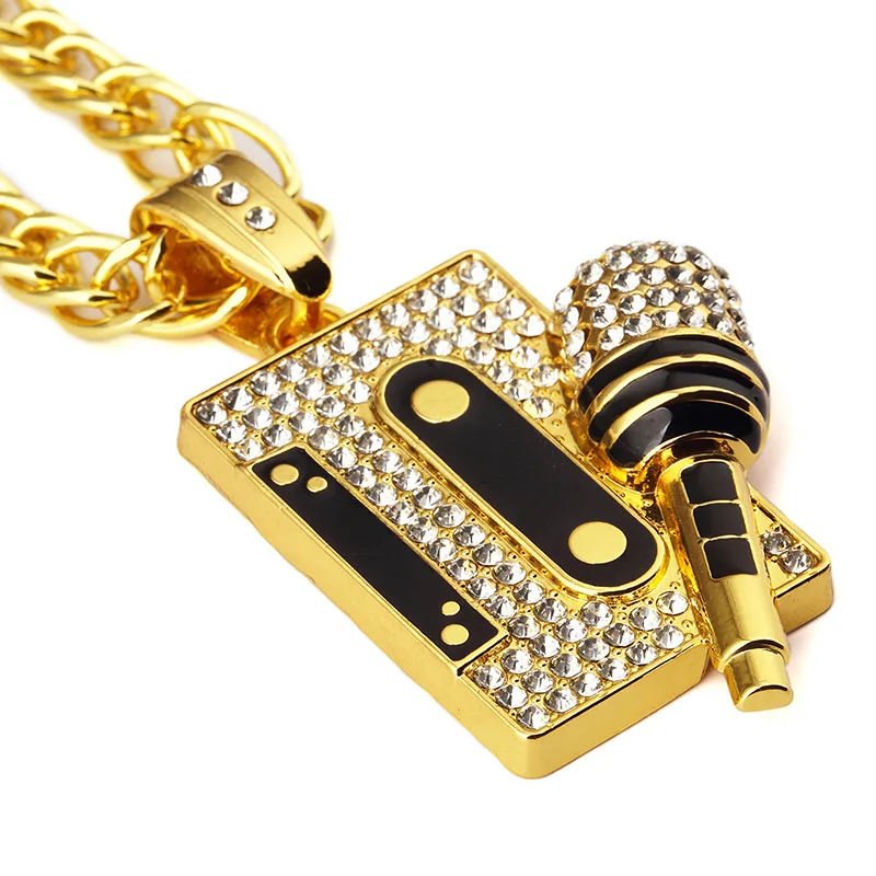 Music Dj Pendants Necklace Golden Hip Hop Chains For Men Alloy Cuban ...