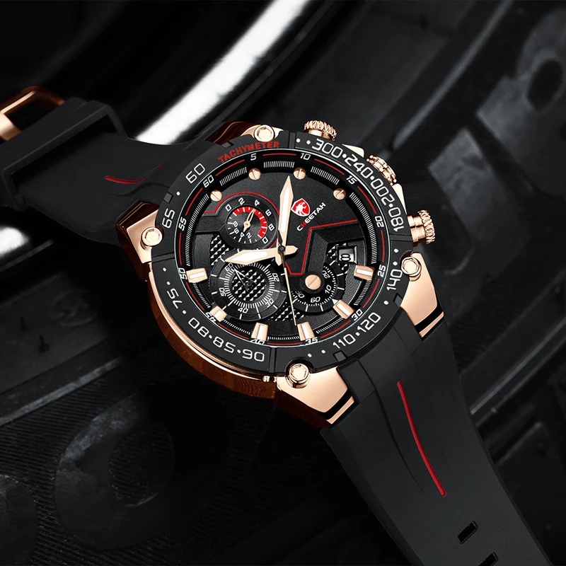 CHEETAH CH-1606-RG-B Mens Silicone Strap Chronograph Watches-Shenzhen ...
