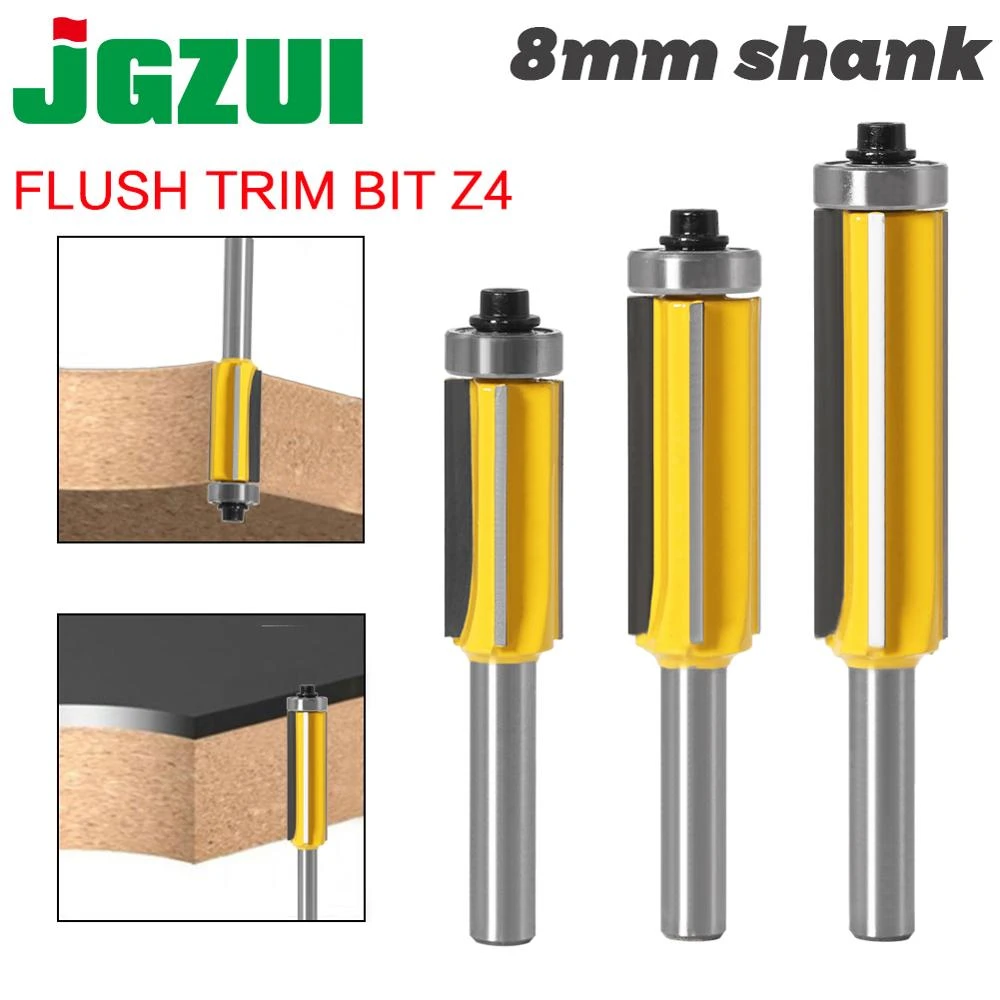 3pc 8mm Flush Trim Bit Z4 Pattern Router Bit Top & Bottom Bearing Bits ...
