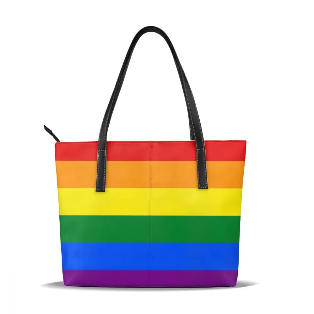 Rainbow Gay Pride Flag PU Leather Tote Bag - Queerks™