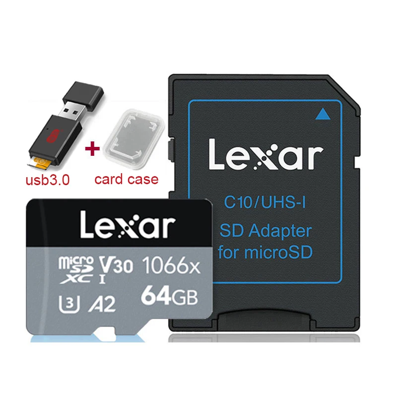 원본 Lexar Professional 1066X 마이크로 SDXC UHS I 카드 SD 메모리 카드 64/128/256 ...