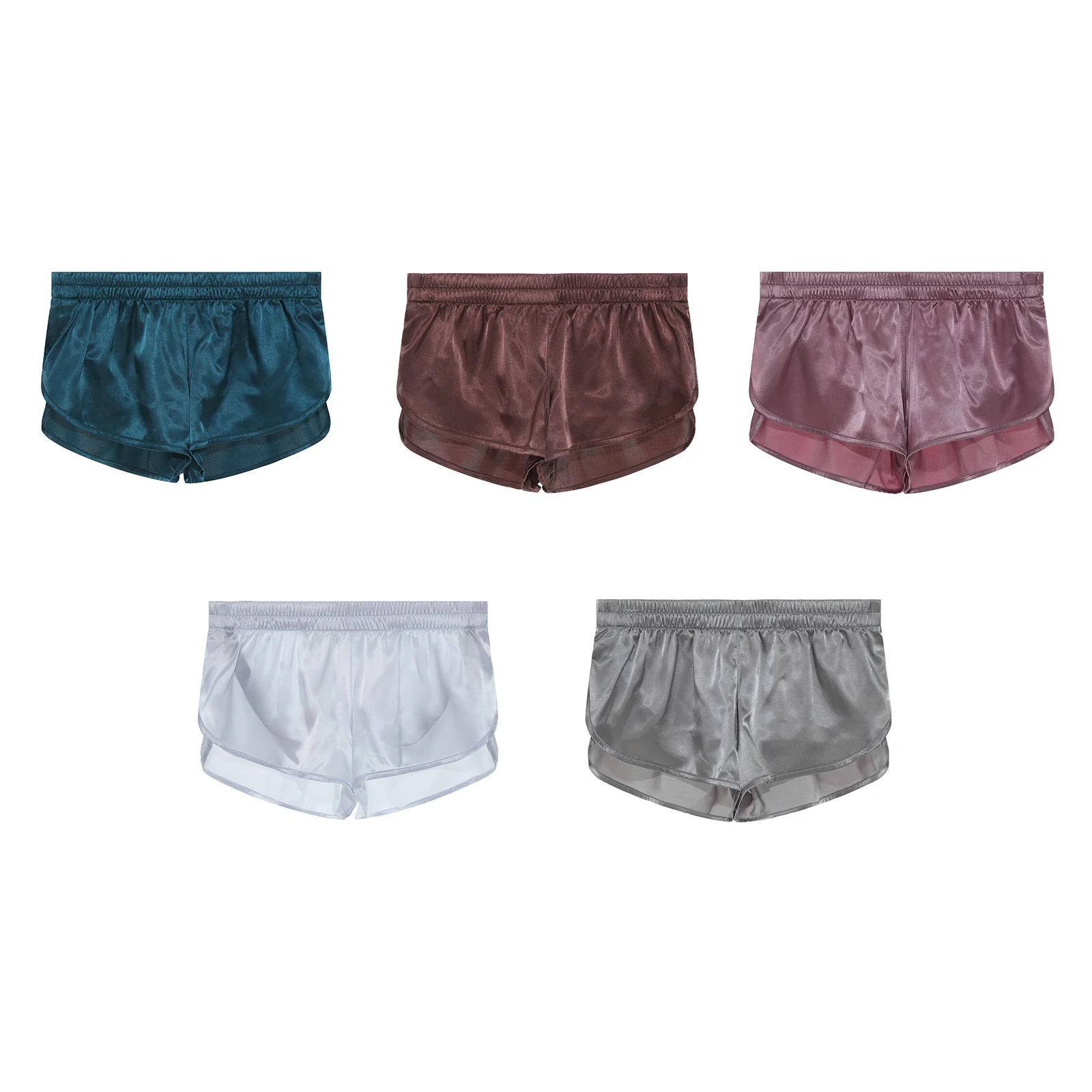S-XL-Men-Solid-Color-Low-Waist-Satin-Boxers-Sexy-Underwear-Side-Split ...
