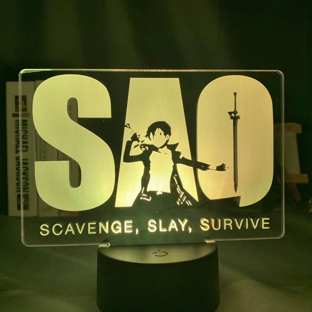 Anime Sword Art Online Logo Led Night Light for Kid Bedroom Decor Child ...