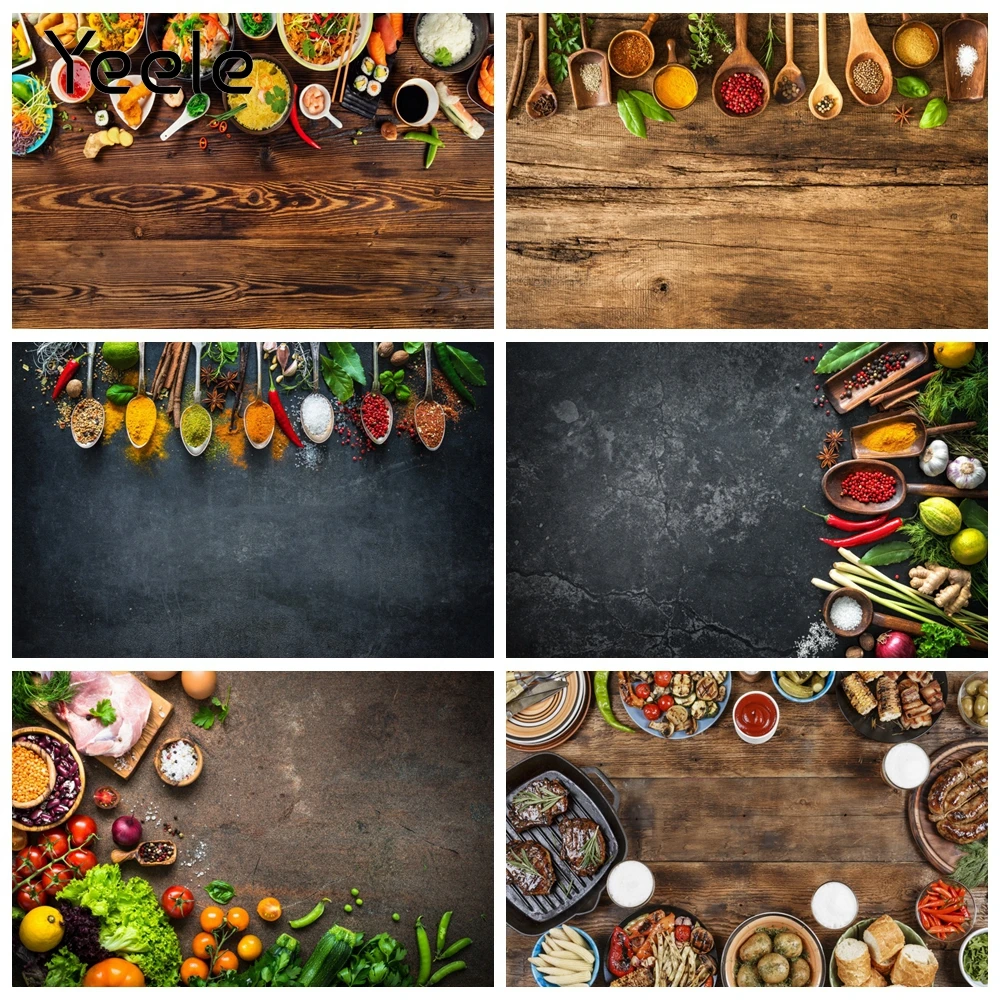 Yeele Wood Boards Seasoning Kitchen Food Photography Backdrops ...