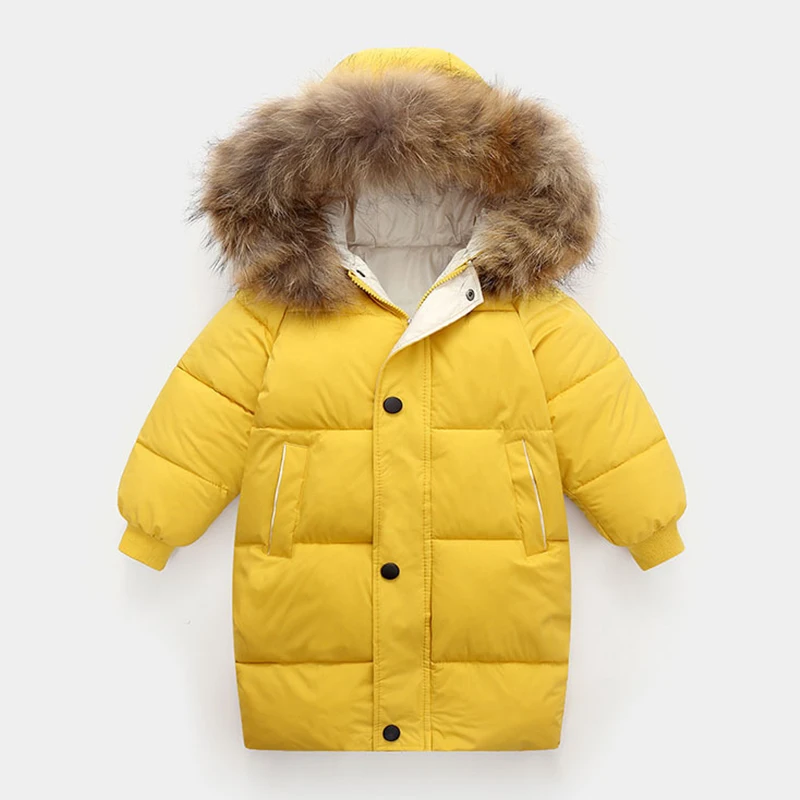Winter Thick Long Coat Kid Coats For Boy Jacket Girl Fur Collar Hooded ...