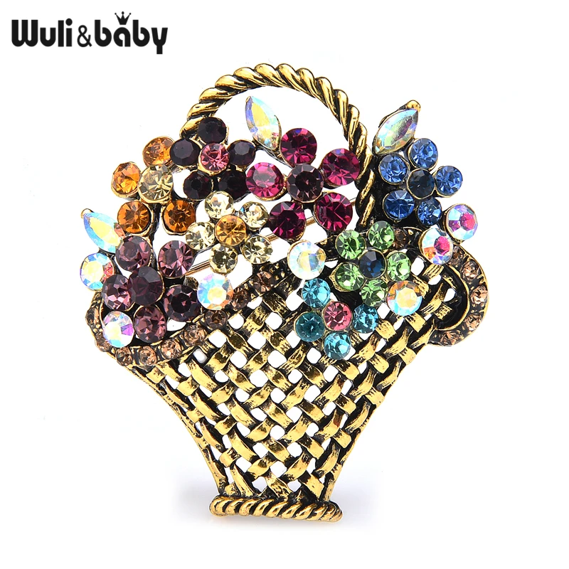 Wuli&baby Rhinestone Flower Basket Brooches Women Beauty Sparkling ...