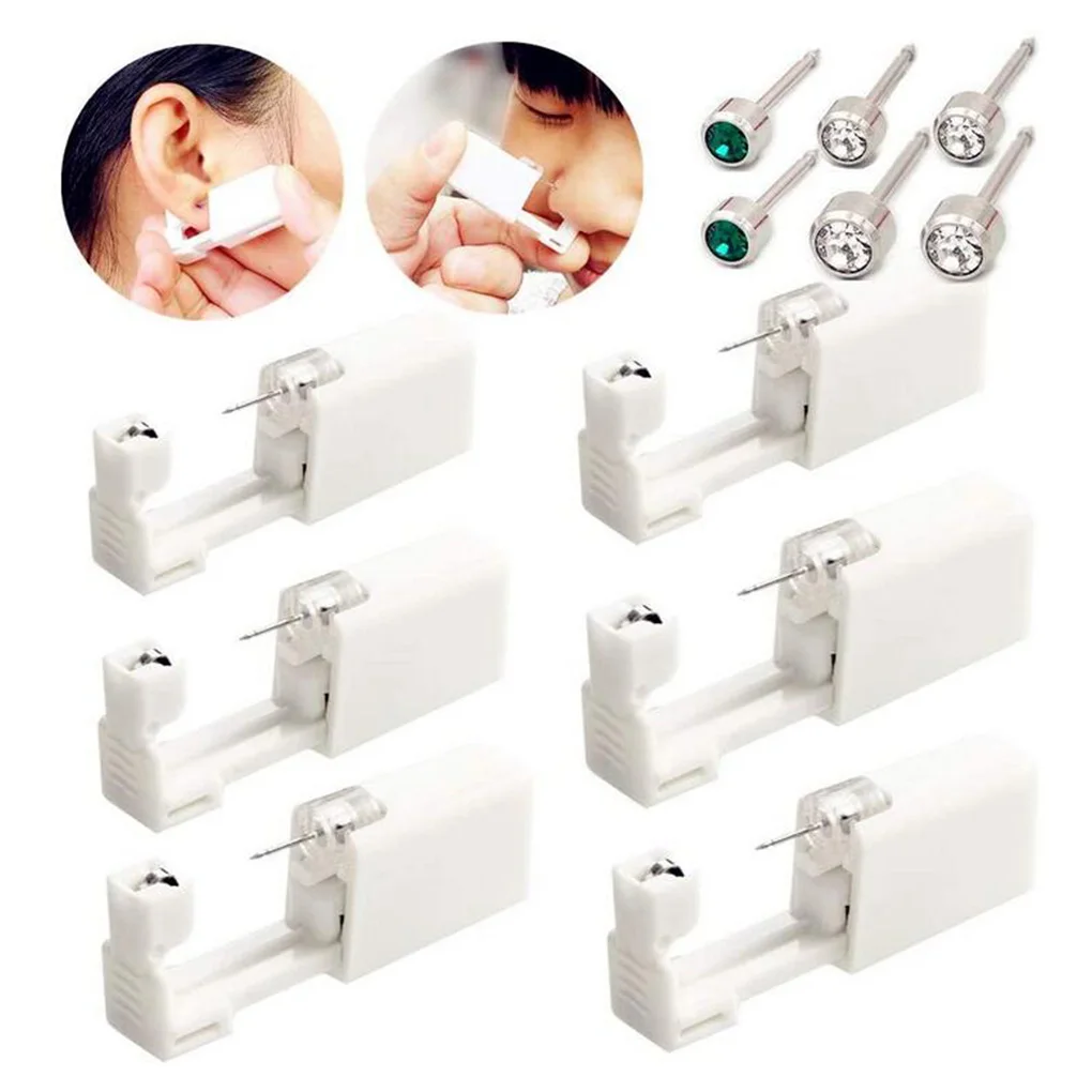 6 Pcs/set Disposable Safe Sterile Piercing Unit Self Ear Hole Piercer ...
