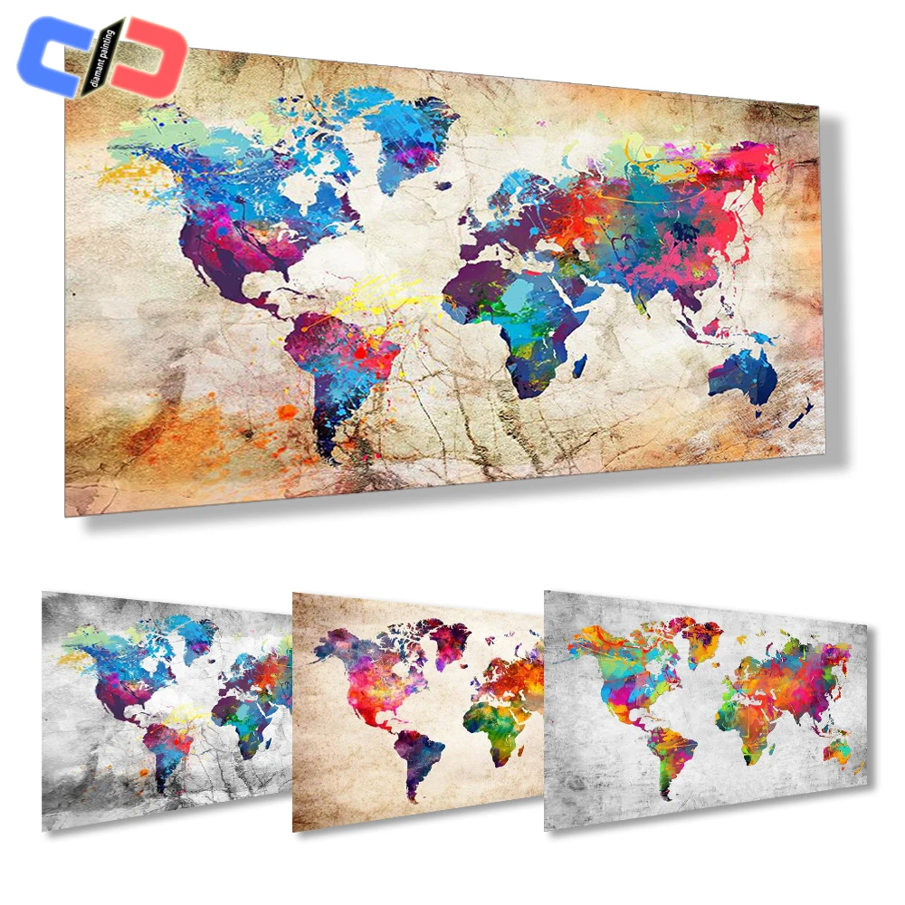 Full Square /Round Diamond Painting World Map 5D DIY Diamond Embroidery ...
