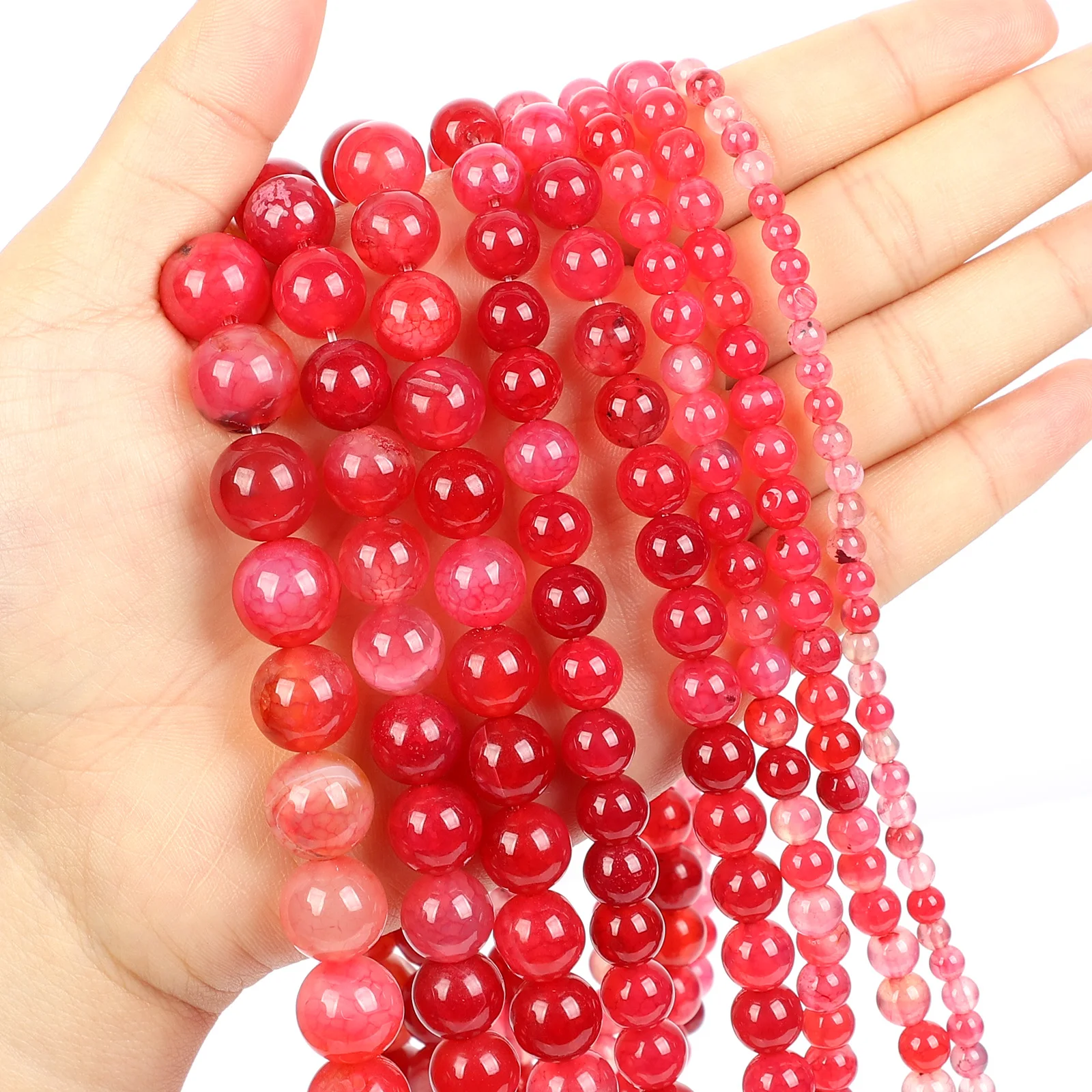Natural Stone Beads Rose Red Burst Flower Agate Round Loose Beads for ...