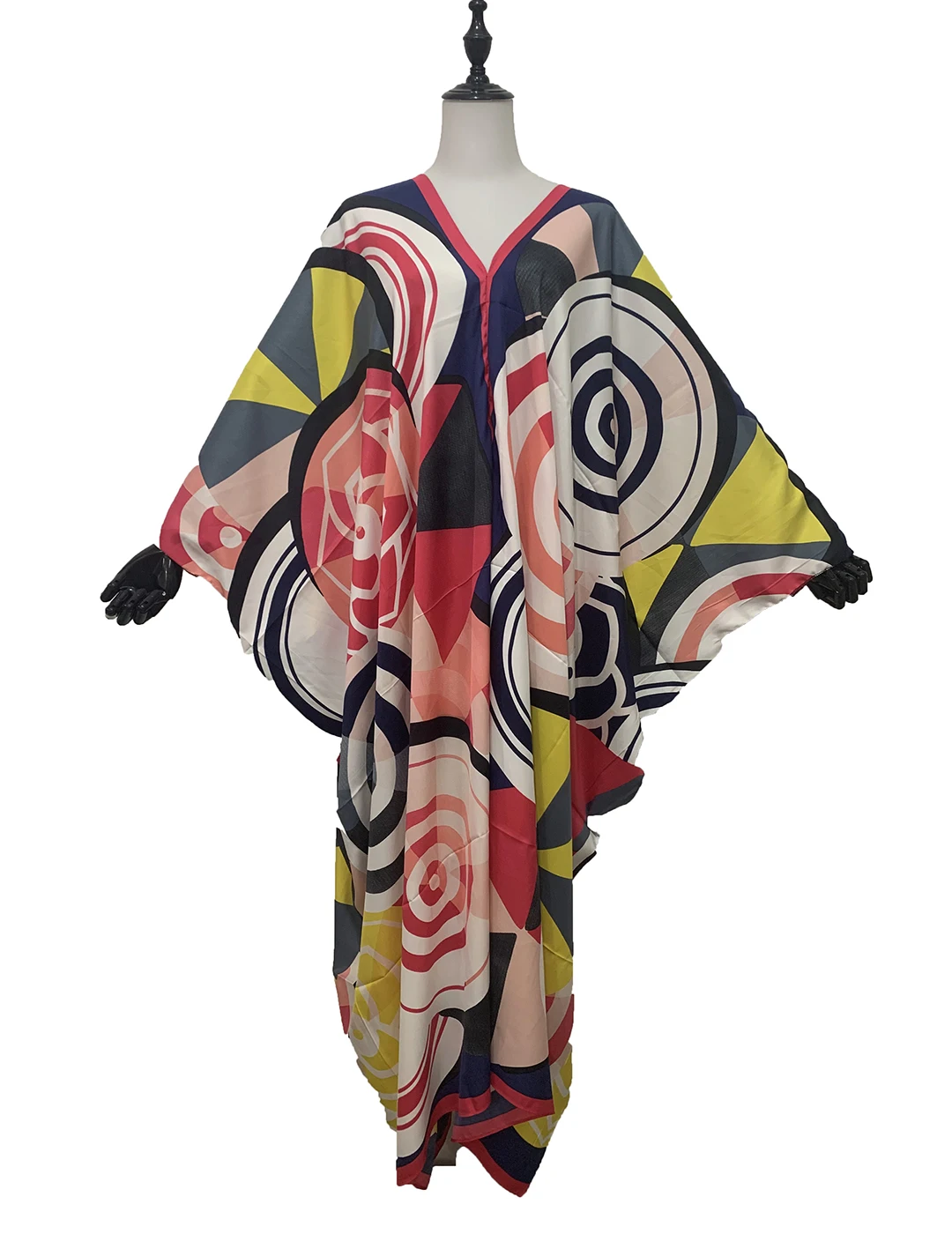 Kuwait-Fashion-Boho-Multicolor-Printed-Silk-Beach-V-Neck-Kaftan-Dress ...