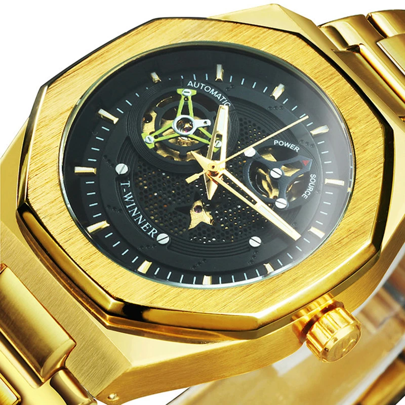 Winner Official Automatic Mechanical Gold Watch Men Luxury Skeleton ...