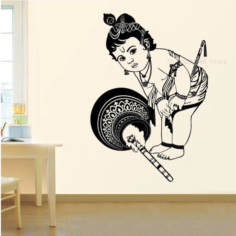 Cute-Baby-Krishna-Kano-Wall-Sticker-Hindu-God-Gopal-Religion-Vinyl-For ...