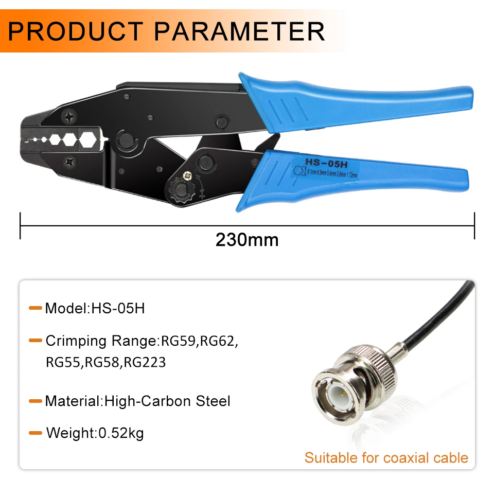 Paigne HS-02H - Pince À Sertir De Câble Coaxial, Kit Pour Sma-bnc Rg58, 59, 62, 174,8, 11, 188 ...